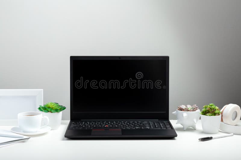 Black Laptop with Blank Display Layout Template on White Background ...