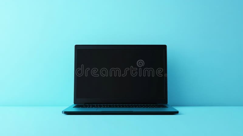 Black Laptop on Blue Background Stock Illustration - Illustration of ...