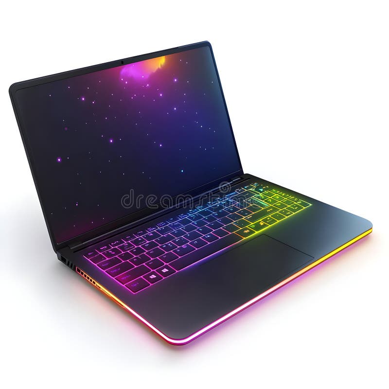 Black Laptop Computer with Backlit Keyboard on White Background in ...