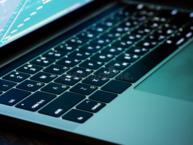 Black Laptop Keyboard with Backlit, Close Up Stock Photo - Image of ...