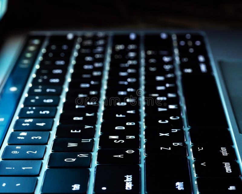 Black Laptop Keyboard with Backlit, Side View, Macro Stock Photo ...