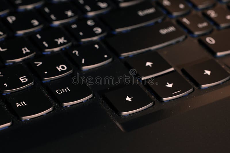Black Laptop Keyboard Narrow Focus Buttons Plastic Device Perspective ...