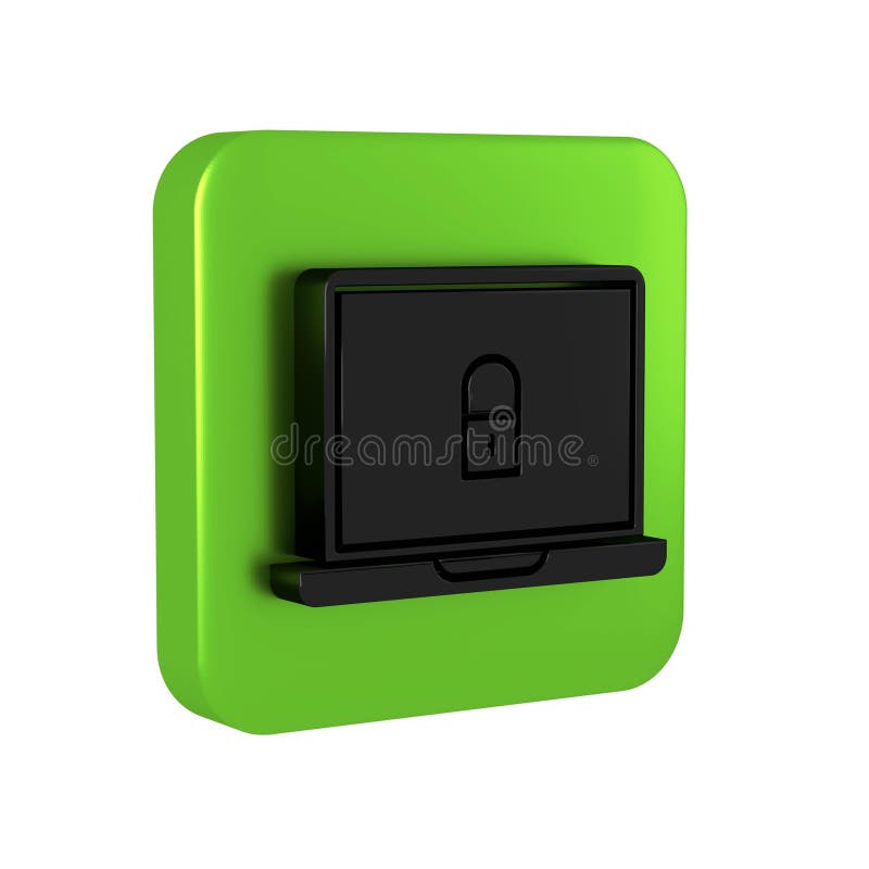 Black Laptop and Lock Icon Isolated on Transparent Background. Computer ...