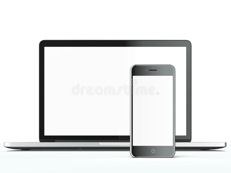 Laptop, and Mobile Phone with a Blank Screen Stock Illustration ...