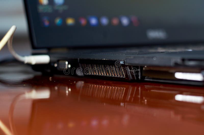 Black Laptop Side View with Connected Wire Stock Image - Image of blank ...