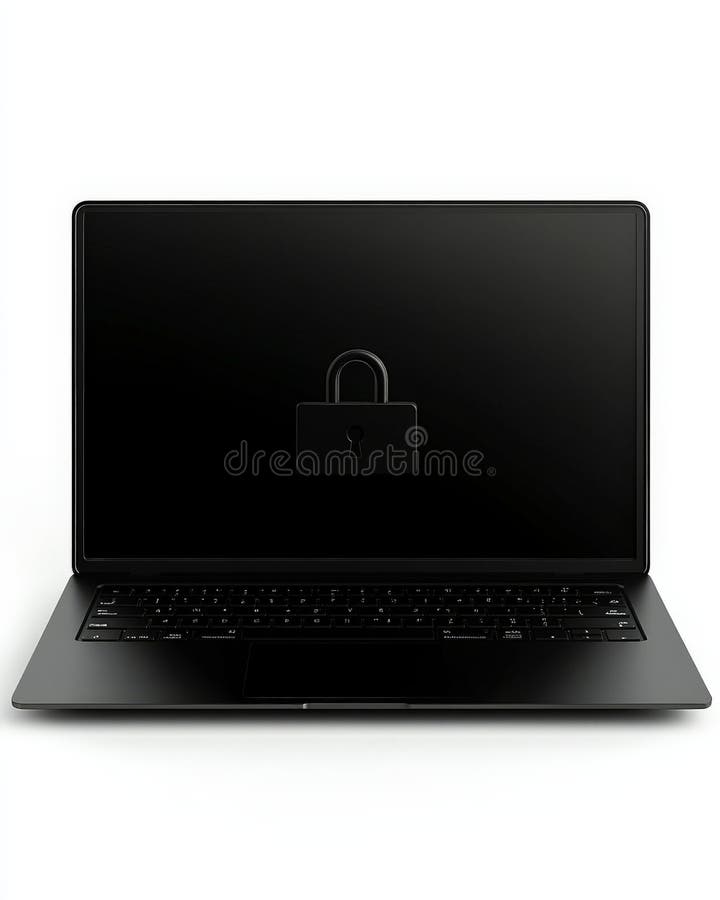 Black Laptop Subtle Lock Icon on Dark Screen Symbolizing Cybersecurity ...