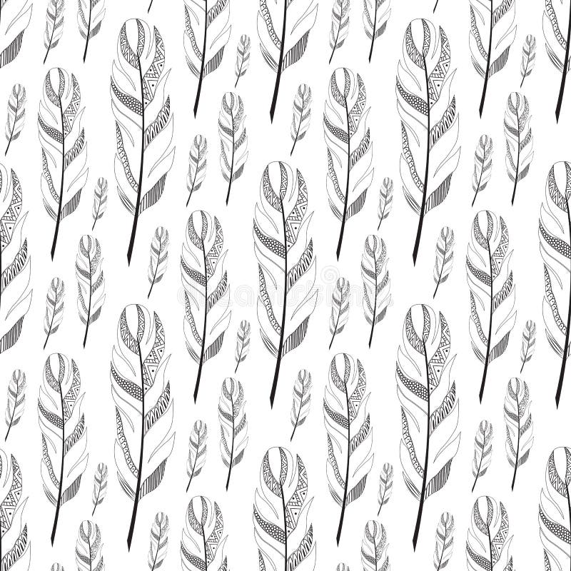 Black Large Contour Feathers Pattern Stock Illustration - Illustration ...