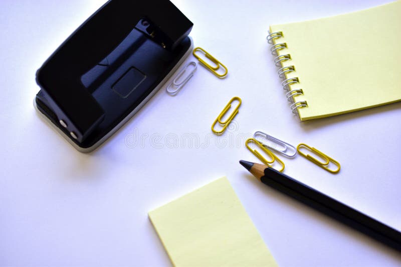 Black Large Pencil Notepad Paper Clips and Black Office Hole Punch ...