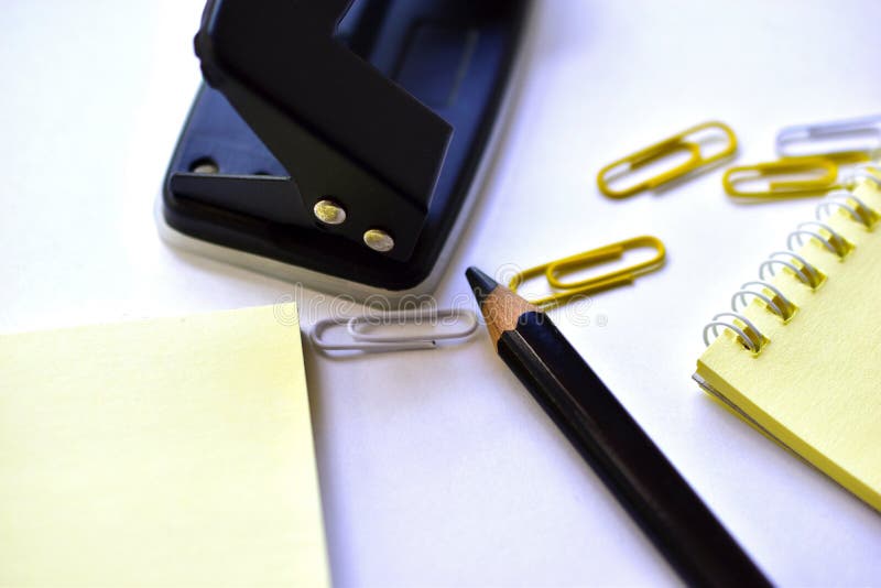 Black Large Pencil Notepad Paper Clips and Black Office Hole Punch ...