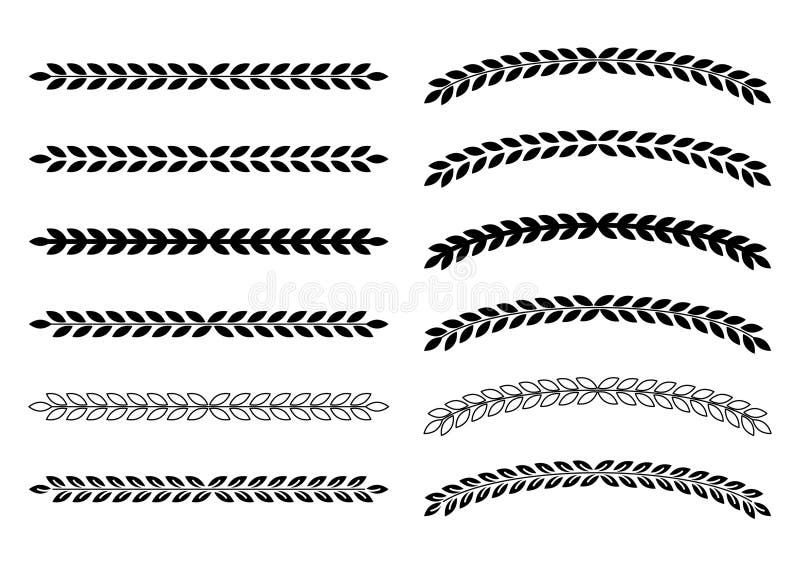 Black Laurel Leaf Decorative Border Design Set. Vector Illustration ...