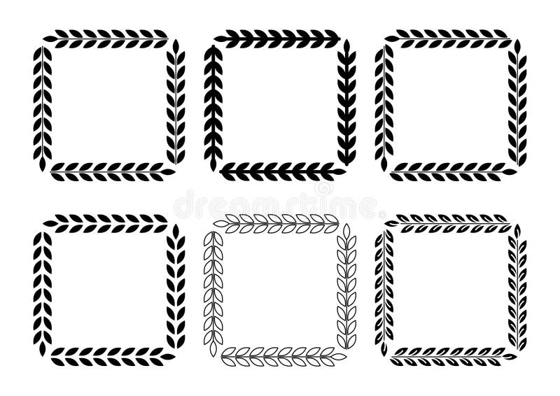 Black Laurel Leaf Decorative Frame Design Set. Vector Illustration ...
