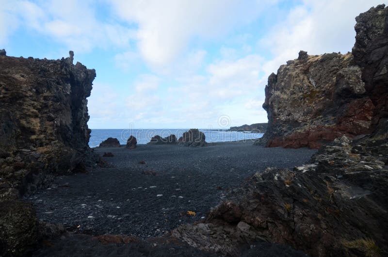 Black Lava Cliffs on Black Sand Beach in Iceland Stock Image - Image of ...