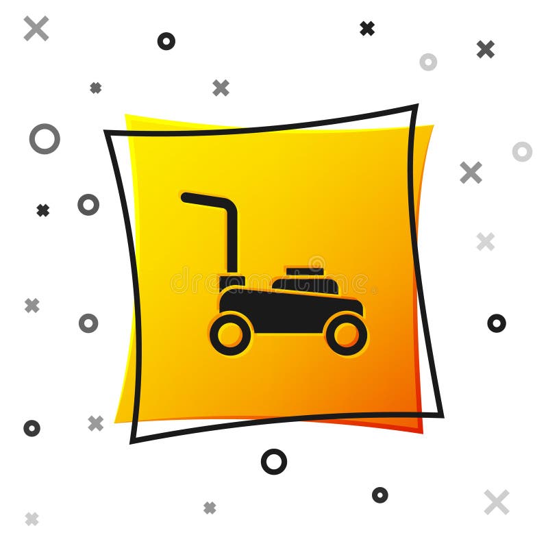 Black Lawn Mower Icon Isolated on Yellow Background. Lawn Mower Cutting ...