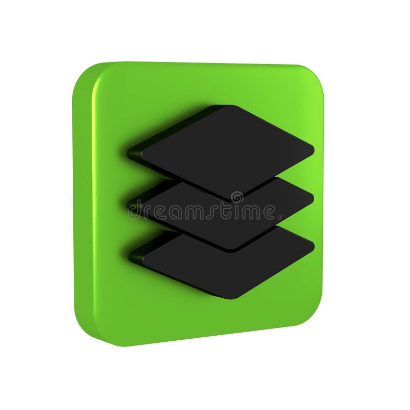 Black Layers Icon Isolated on Transparent Background. Green Square ...