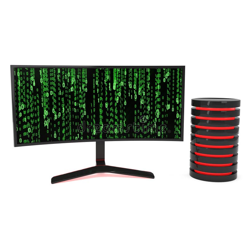 Black LCD Tv Screen with Server Hard Disk Stock Illustration ...
