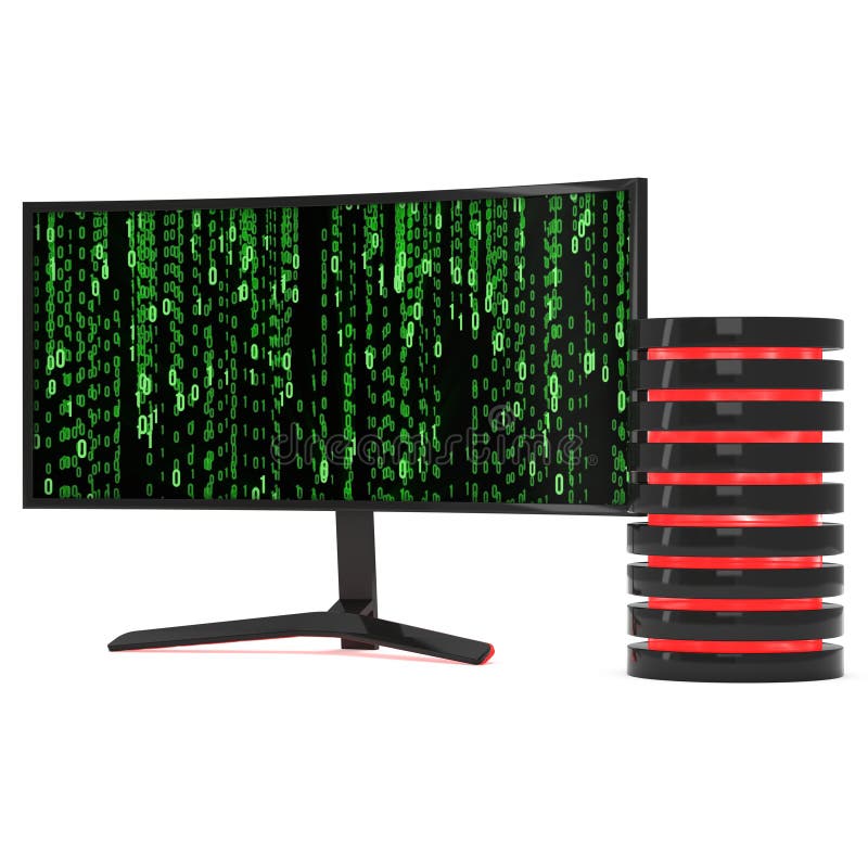 Black LCD Tv Screen with Server Hard Disk Stock Illustration ...