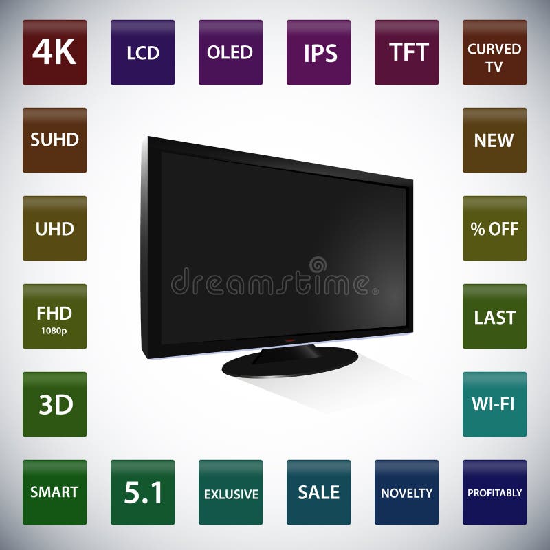 Black Lcd Tv with Set of Icons Vector Stock Vector - Illustration of ...