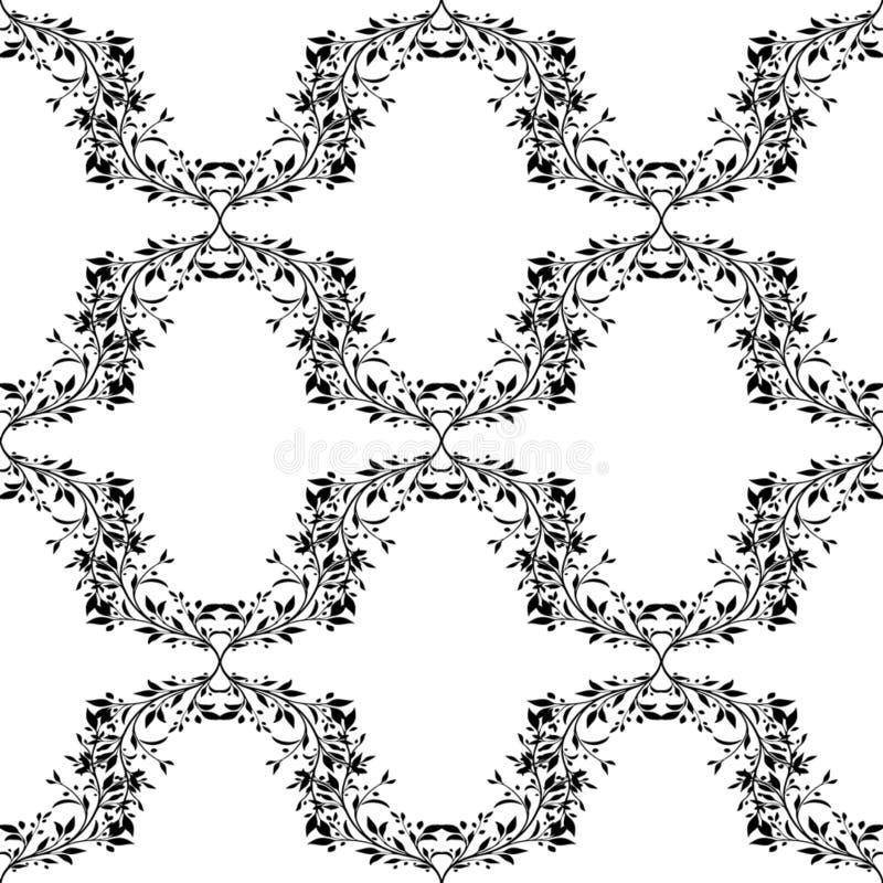 Black Leafy Branches Seamless Pattern on a Crisp White Background Stock ...