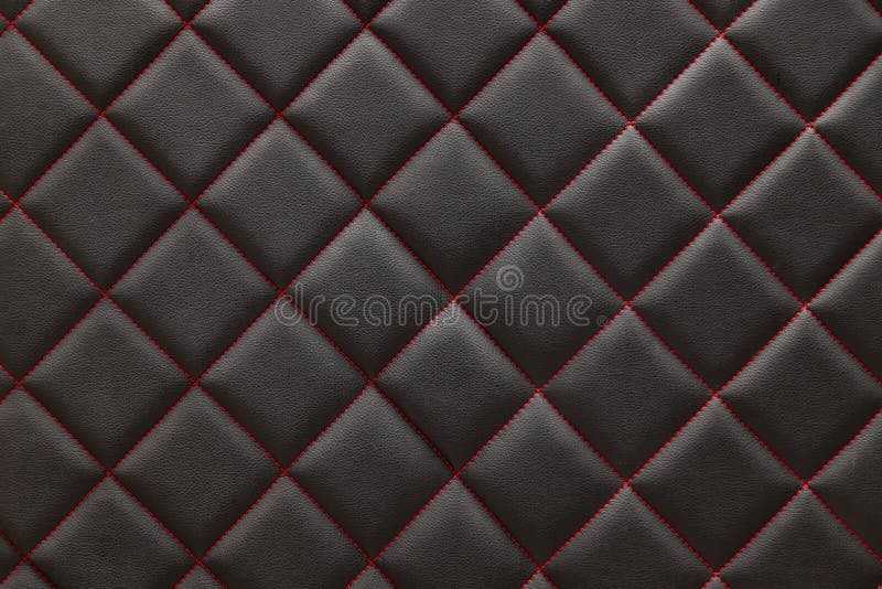 Black Leather Background and Texture Stitched with Red Diamond-shaped ...