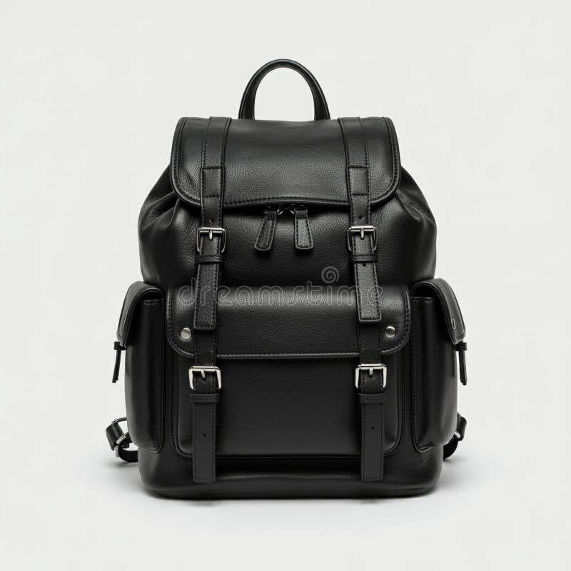 Black Leather Backpack Featuring a Classic Design with Two Front ...