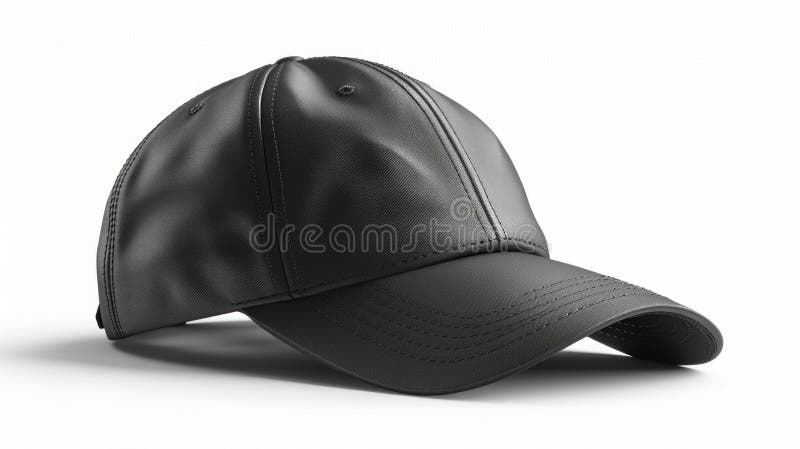 Black Leather Baseball Cap Lies on a White Surface, Its Sleek Design ...