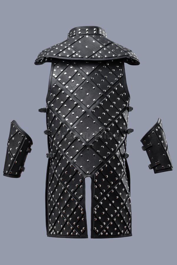 Black Leather Body Armor with Metal Studs and Shoulder Pieces. Stock ...