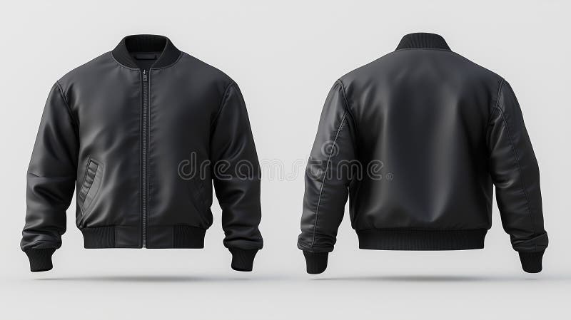 Black Leather Bomber Jacket Front and Back View Stock Illustration ...
