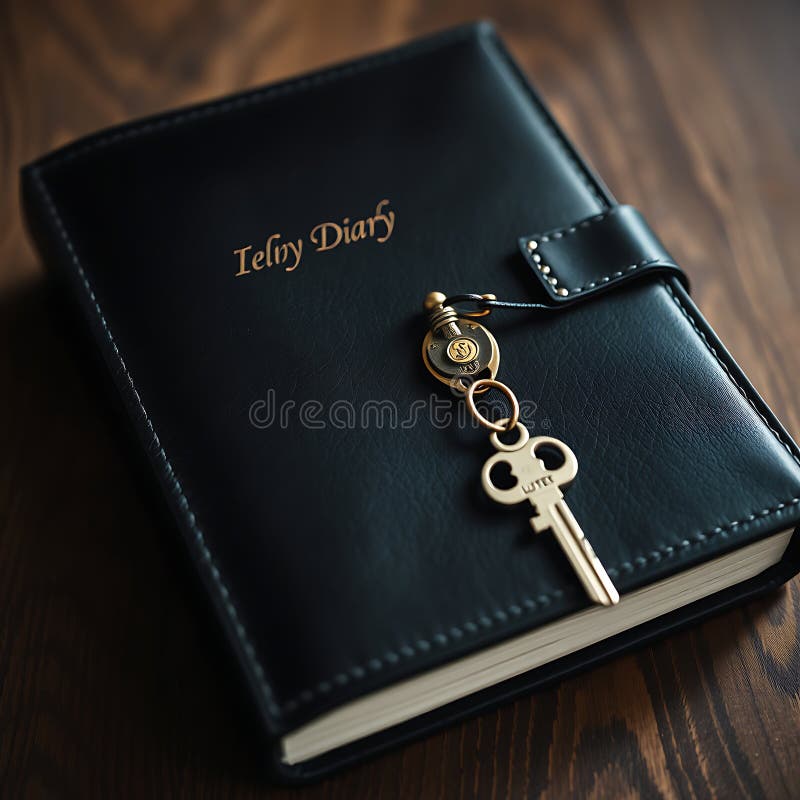 A Black Leather Bound Diary with a Metal Lock and Key Stock ...