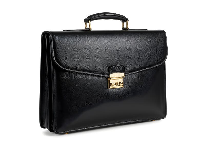 Black Leather Briefcase with Lock and Handle. Stock Photo - Image of ...