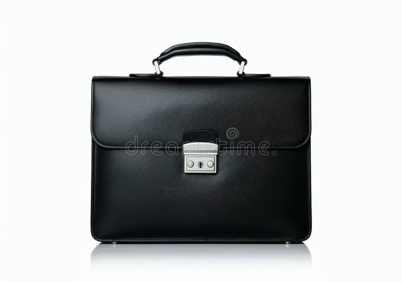 Black Leather Briefcase with Lock and Handle Stock Photo - Illustration ...