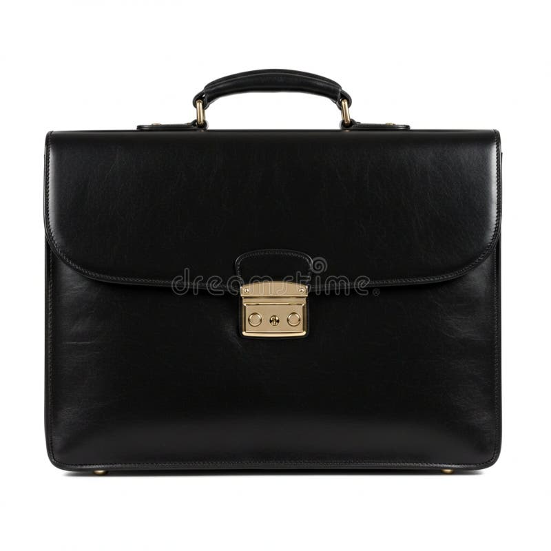 Black Leather Briefcase with a Smooth Texture and a Structured ...