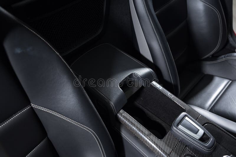 Black Leather Cabin of a Luxurious Car Stock Image - Image of leather ...