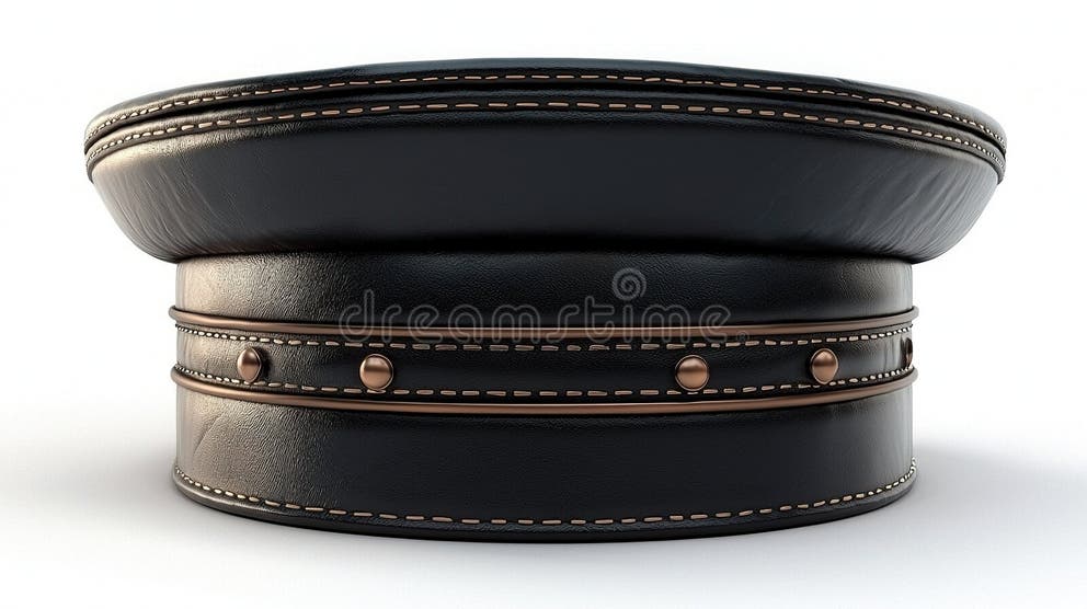 Black Leather Captain S Hat with Copper Trim on White Stock ...
