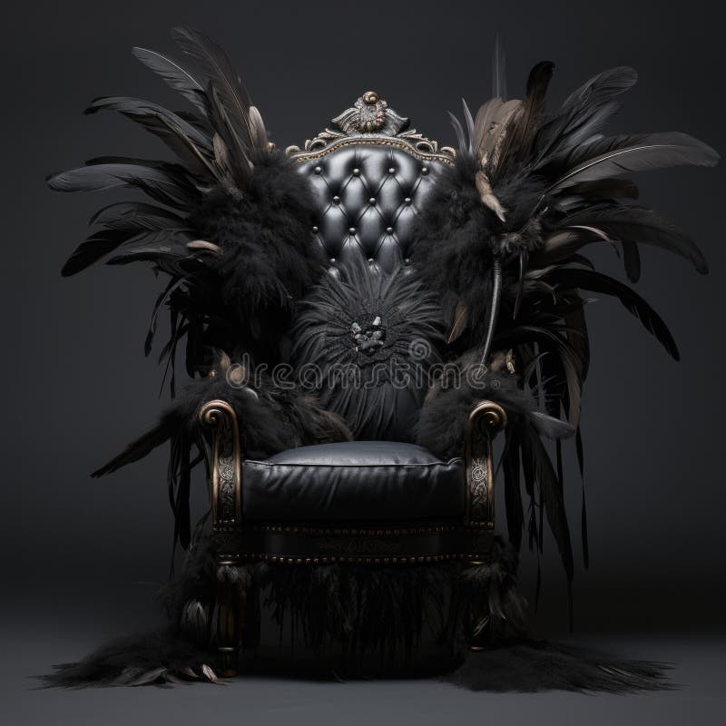 A Black Leather Chair with Feathers on it, AI Stock Illustration ...