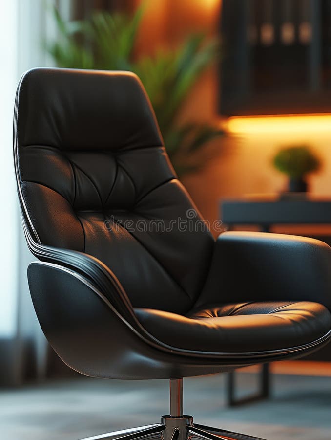 Black Leather Chair in a Modern Interior Setting. Stock Photo - Image ...