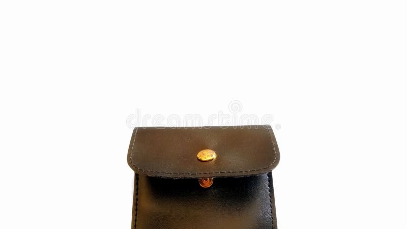 Black Leather Coin Purse with Open Button Closure on White Background ...