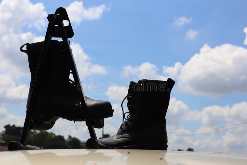Black Leather Combat Boots Outdoor Military Boots Stock Image - Image ...