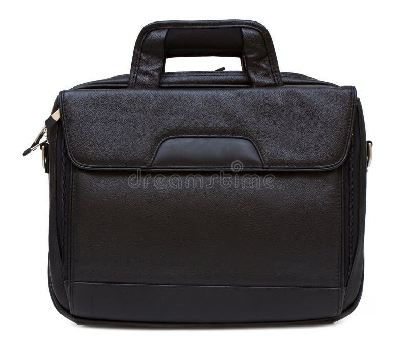 Black Leather Computer Bag with Laptop and Folders Stock Image - Image ...