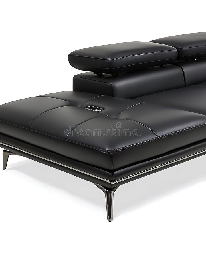 Black Leather Couch with a Black Leather Back and White Cushions Stock ...