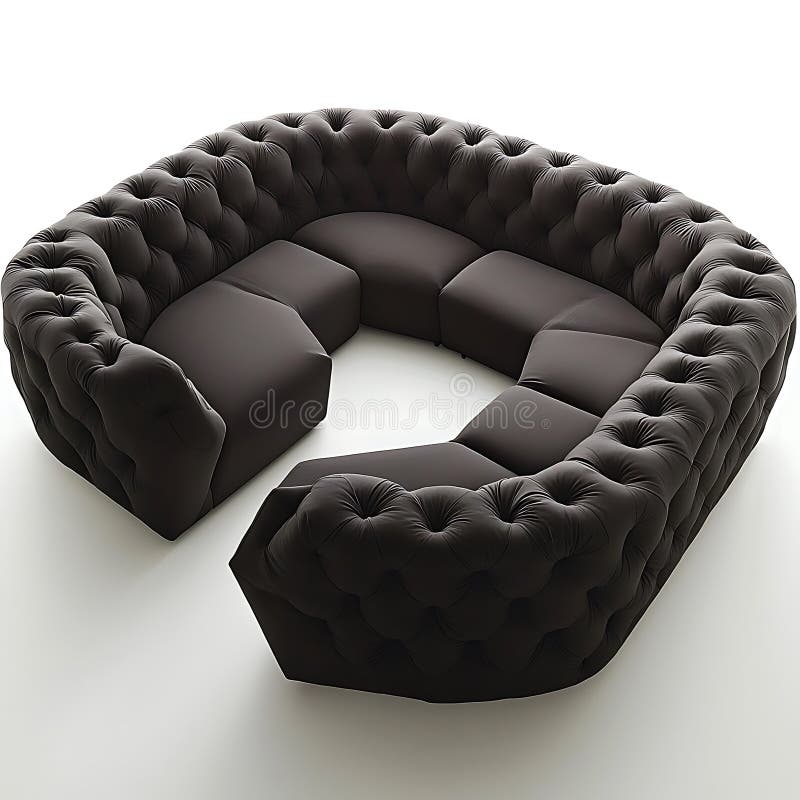 Black Leather Couch with a Curved Edge and a White Background Stock ...
