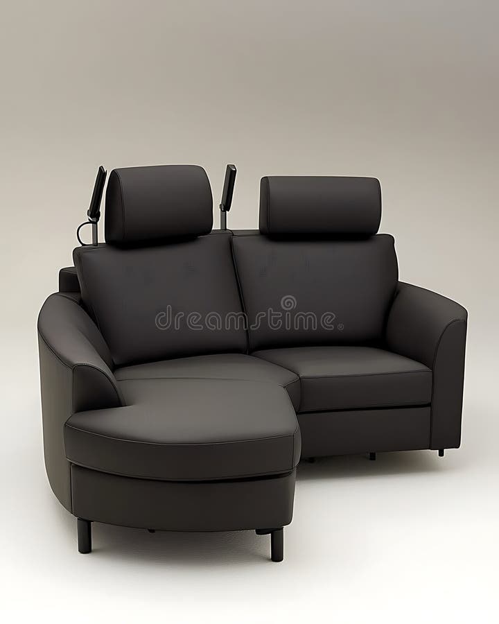 Black Leather Couch with Two Pillows on it Stock Photo - Image of cozy ...