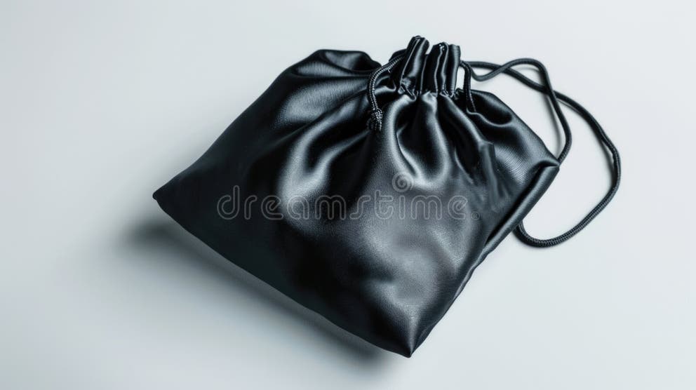 Black Leather Drawstring Bag Stock Photo - Image of tote, outdoor ...