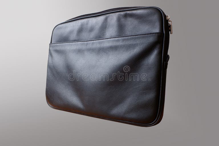 Black Leather Folder with Texture on a Gray Background. Stock Photo ...
