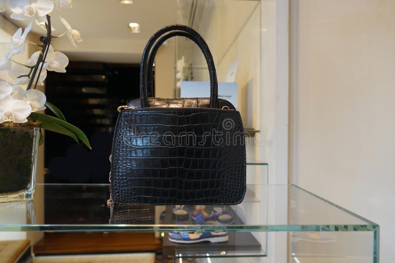 Black leather hand bag stock photo. Image of golden, woman - 76222292