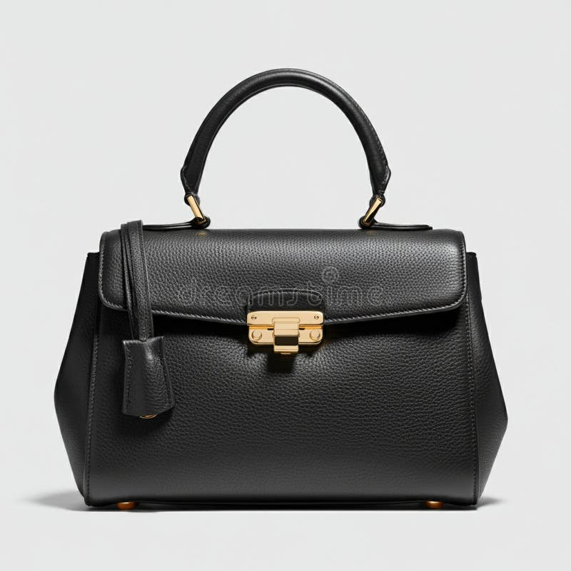 Black Leather Handbag Featuring a Structured, Rectangular Design with a ...