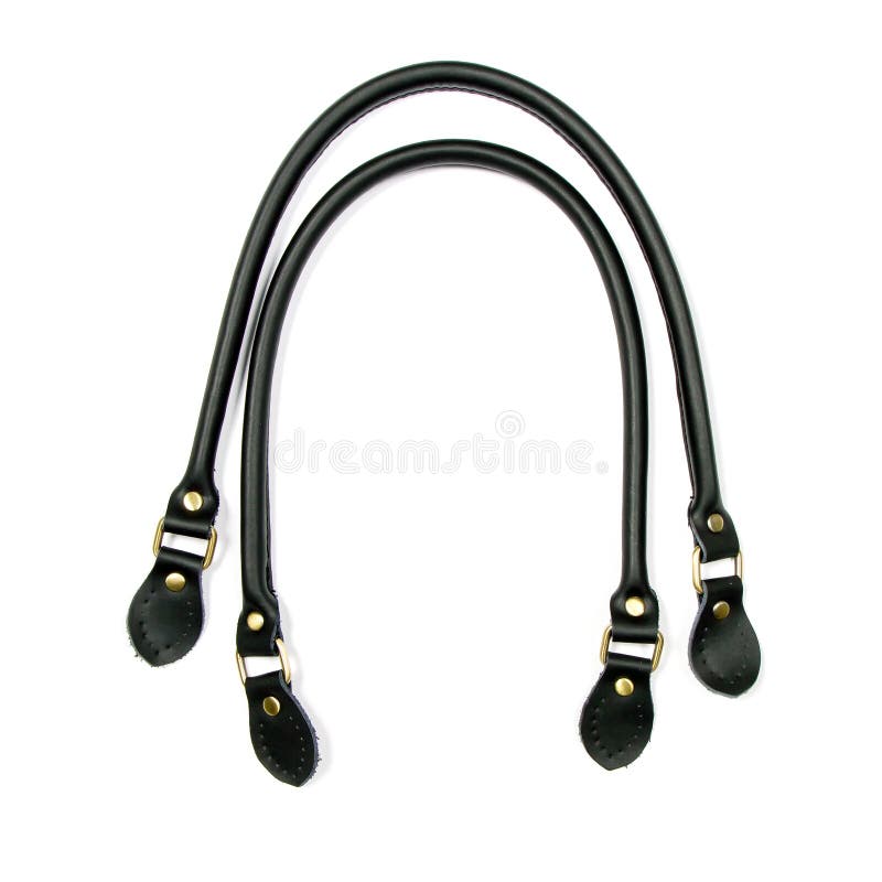 Black Leather Handles for the Bag on a White Background. Stock Image ...