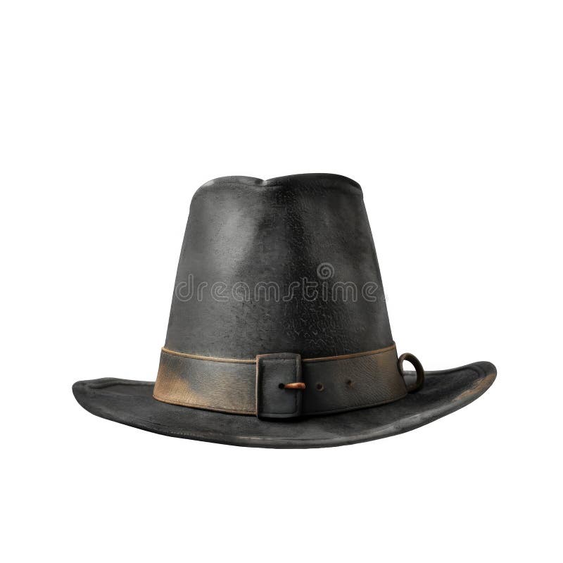 Black Leather Hat with Wide Brim and Buckle Stock Image - Illustration ...