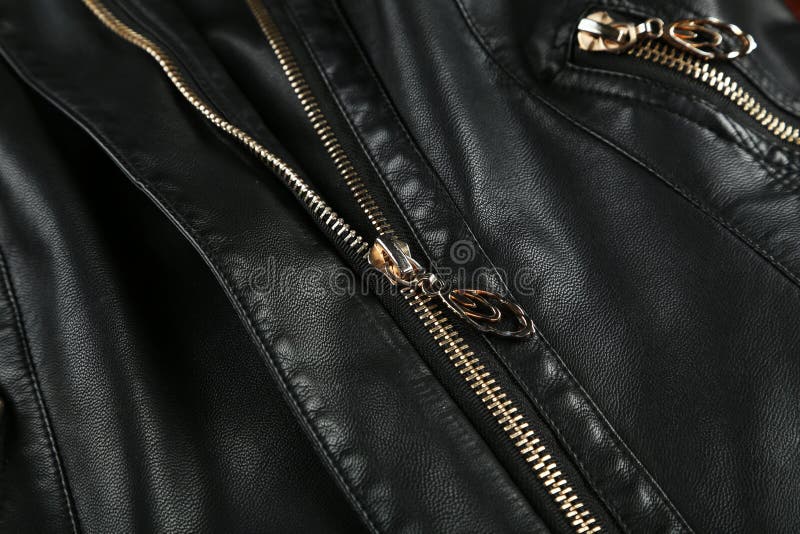 A Black Leather Jacket Background. Stock Image - Image of zipper, macro ...