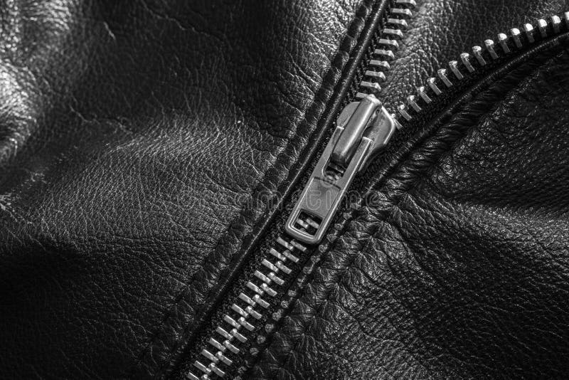 Black Leather Jacket Close Up Stock Photo - Image of dark, sewing ...