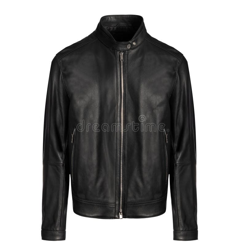 Black Leather Jacket Front View Stock Image - Image of jacket, front ...